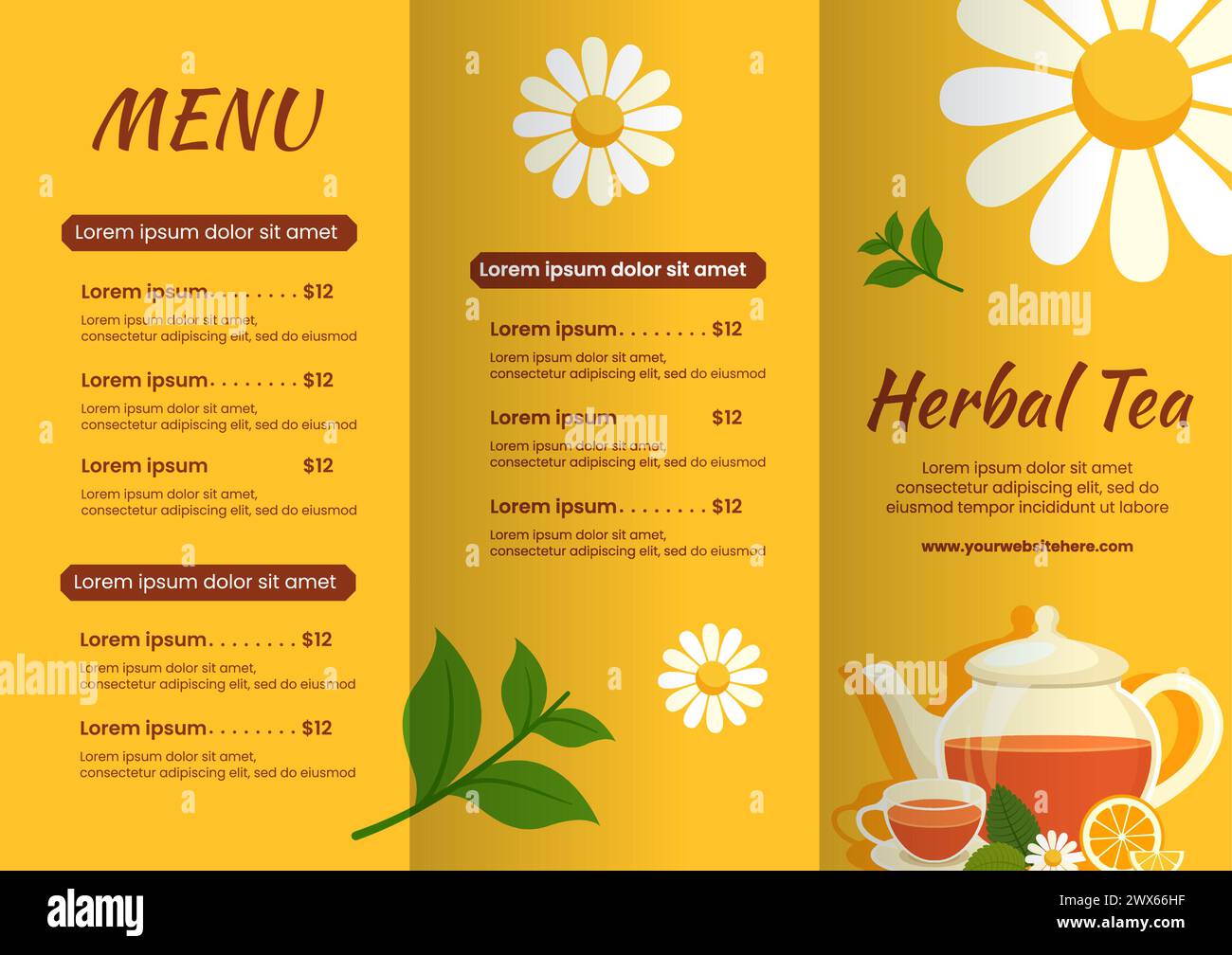 Herbal Tea Brochure Flat Cartoon Hand Drawn Templates Background ...