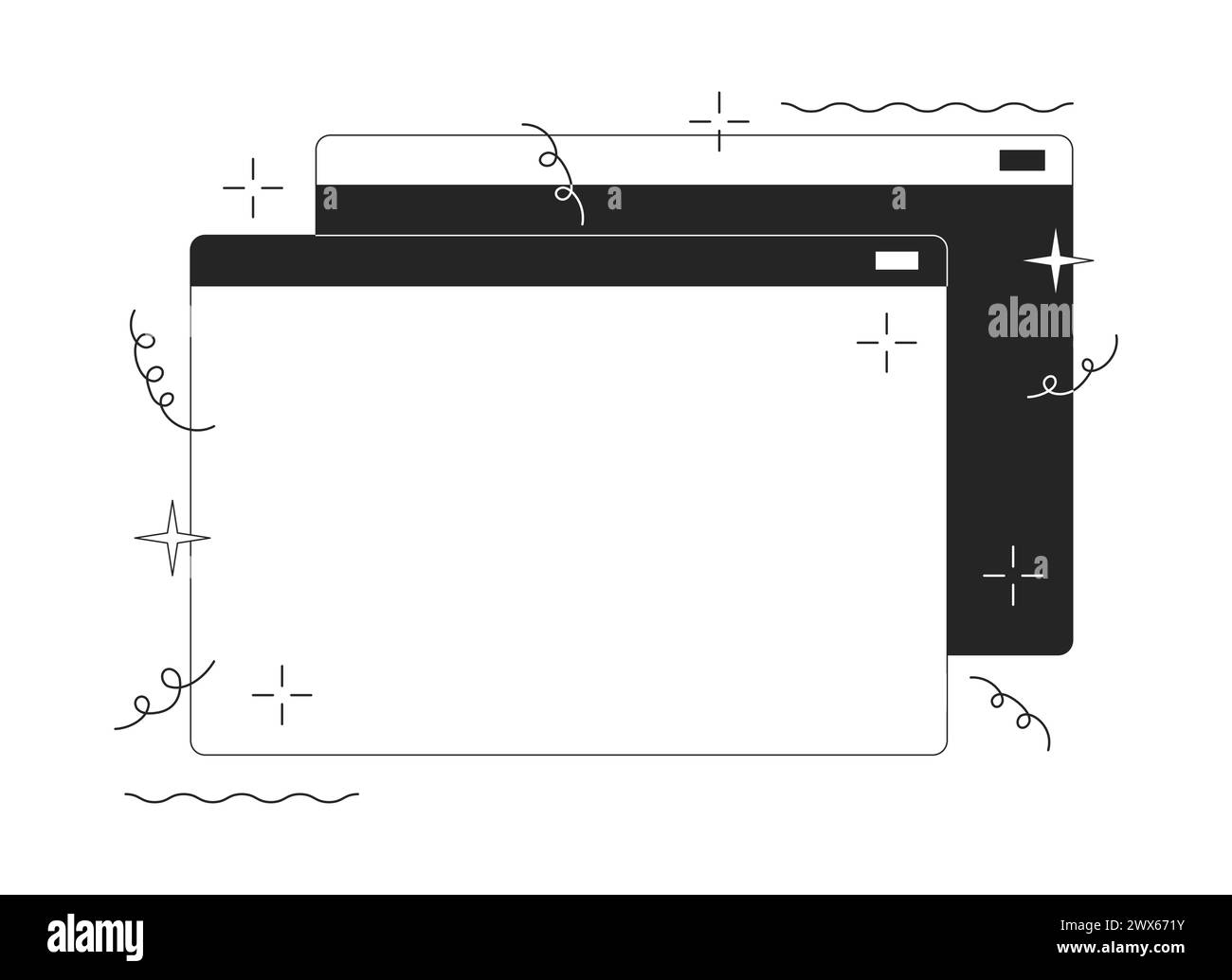 Open web site windows black and white 2D line cartoon objects Stock ...