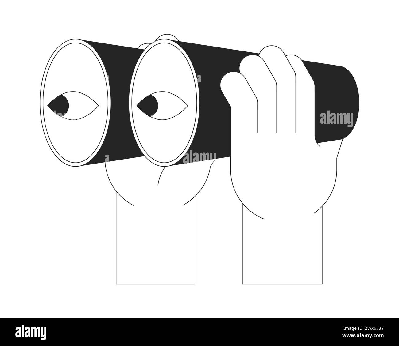 Holding powerful binoculars cartoon human hands outline illustration ...