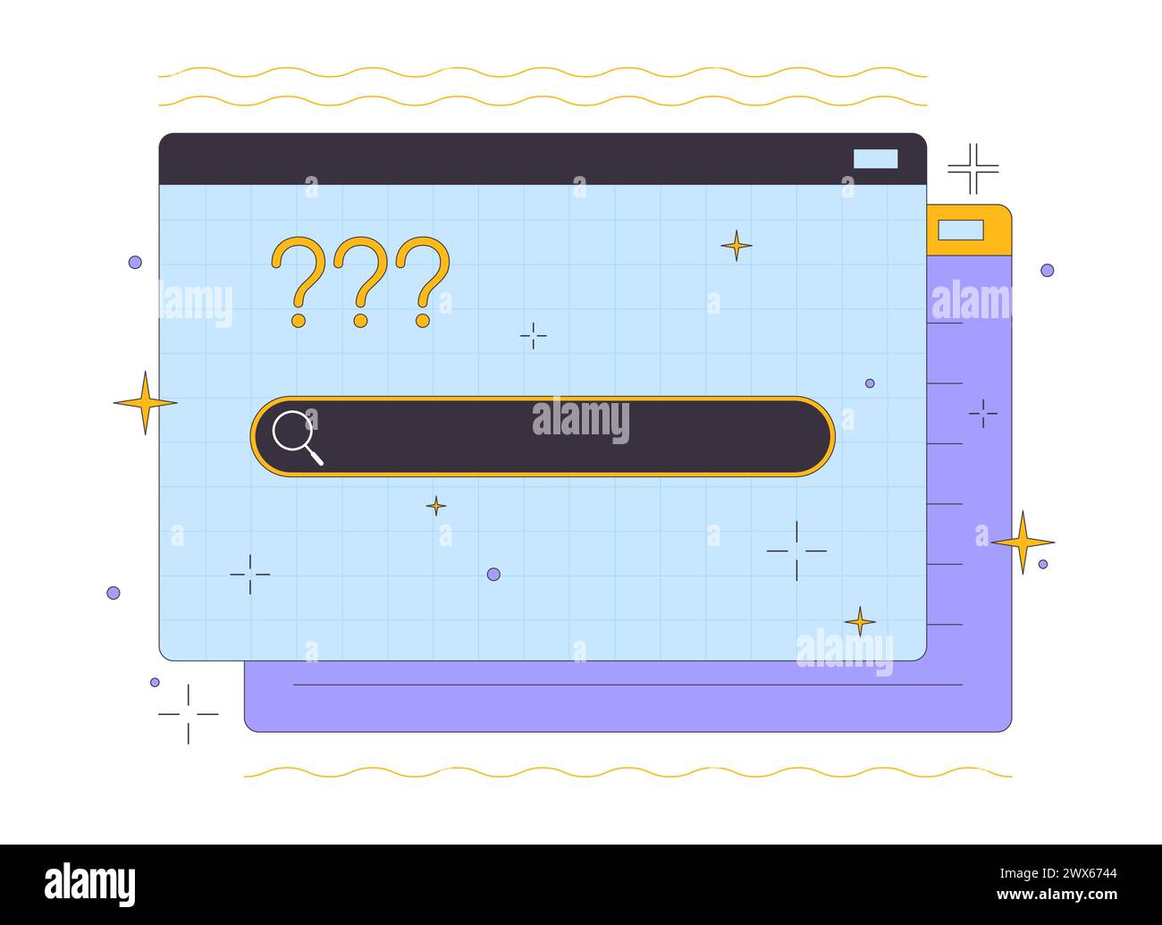 Search box and question marks on website 2D linear cartoon object Stock ...