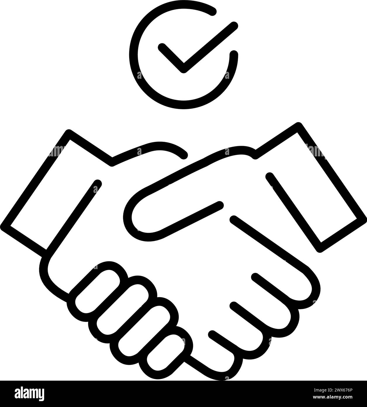 Businessmen handshake with checkmark on top. Deal confirmation ...
