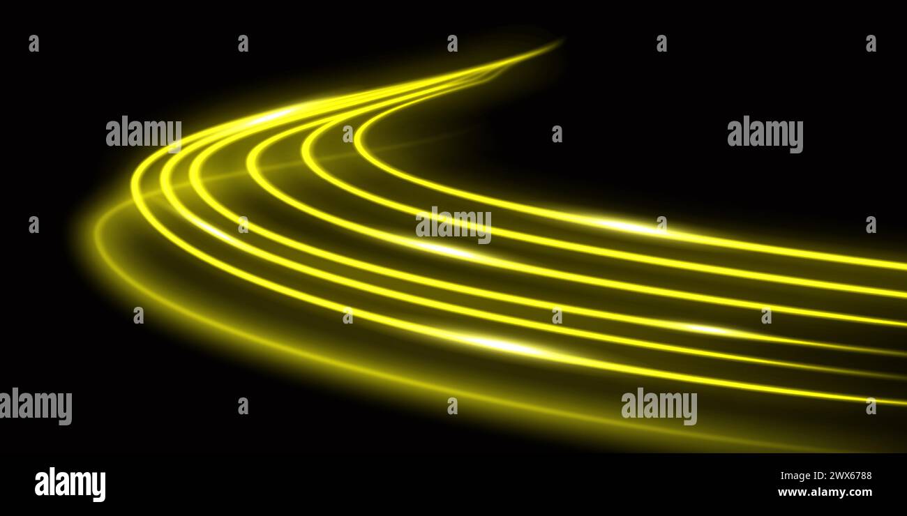 Glowing speed stripes. Traces of movement of a car. Night city lighting ...