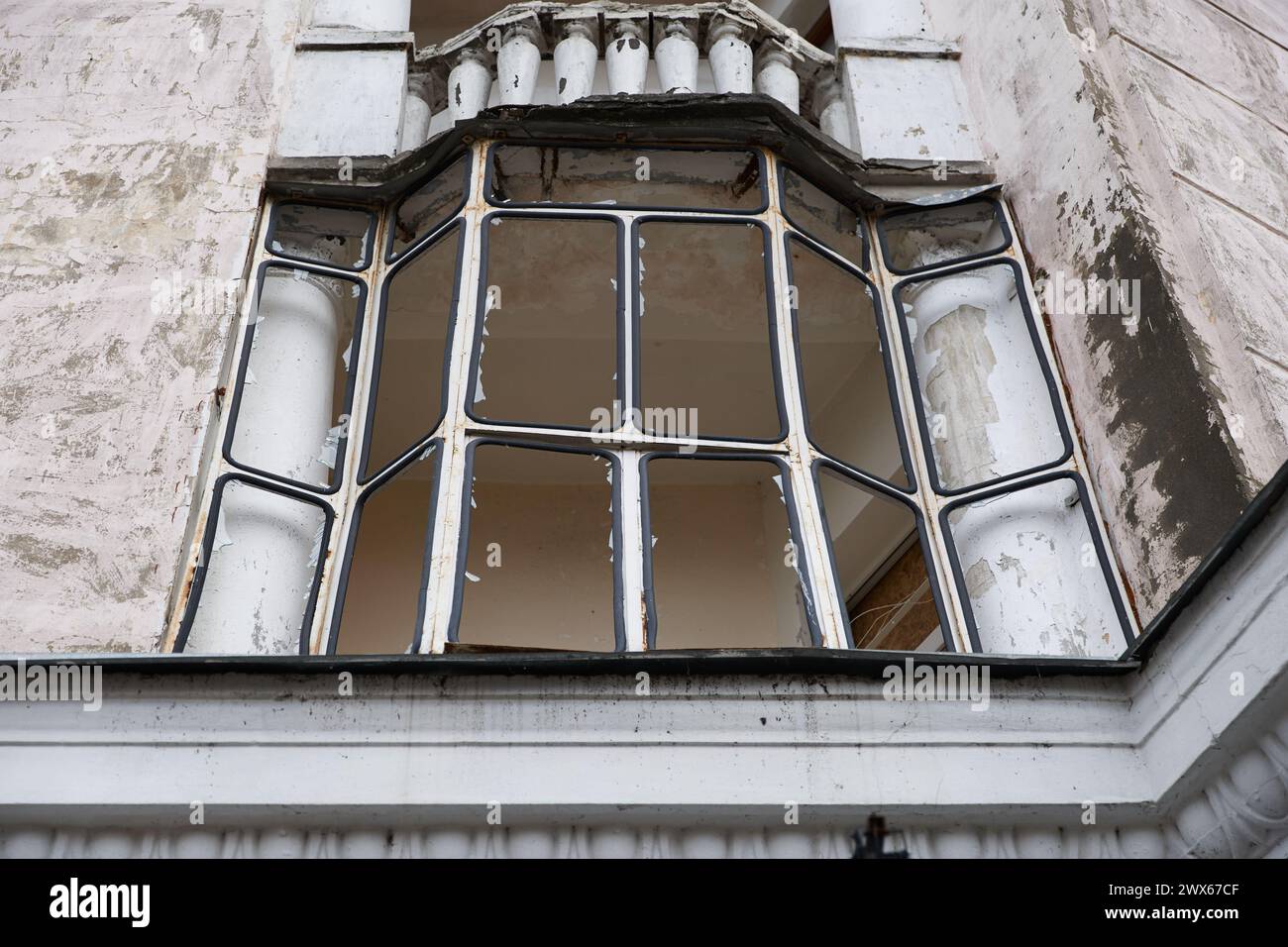 Shattered window of Ukrainian residential building after russian air ...