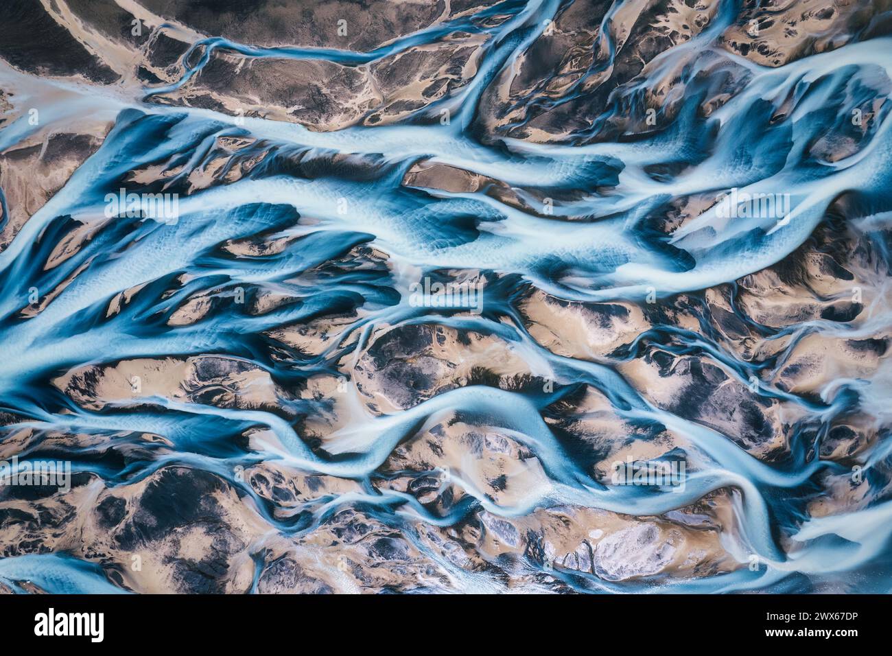Aerial view of glacial rivers in the highlands of iceland hi-res stock ...