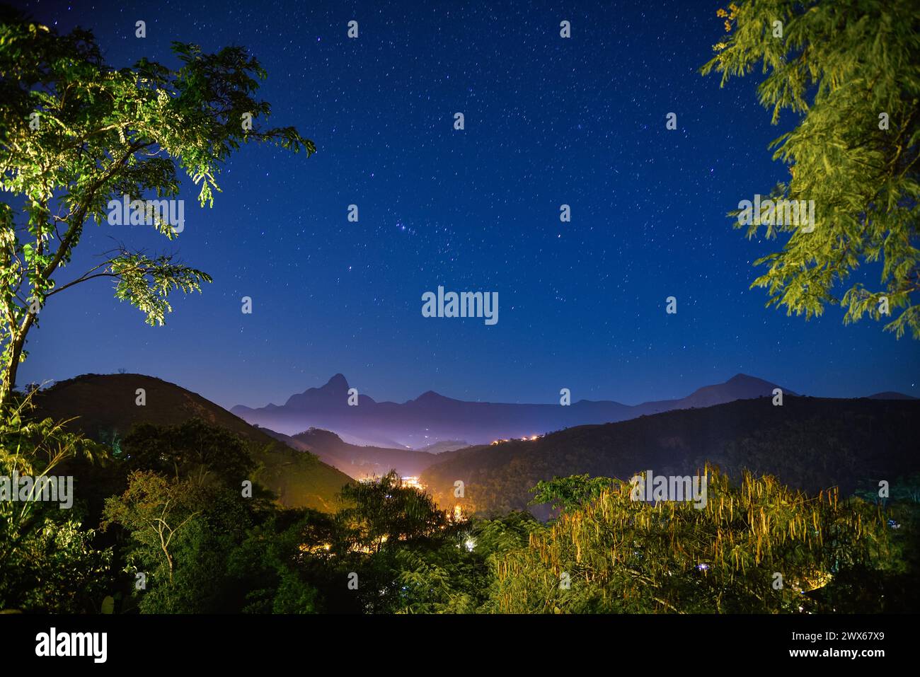 Starry Night Sky over the Valleys of Rio de Janeiro Countryside, Brazil ...