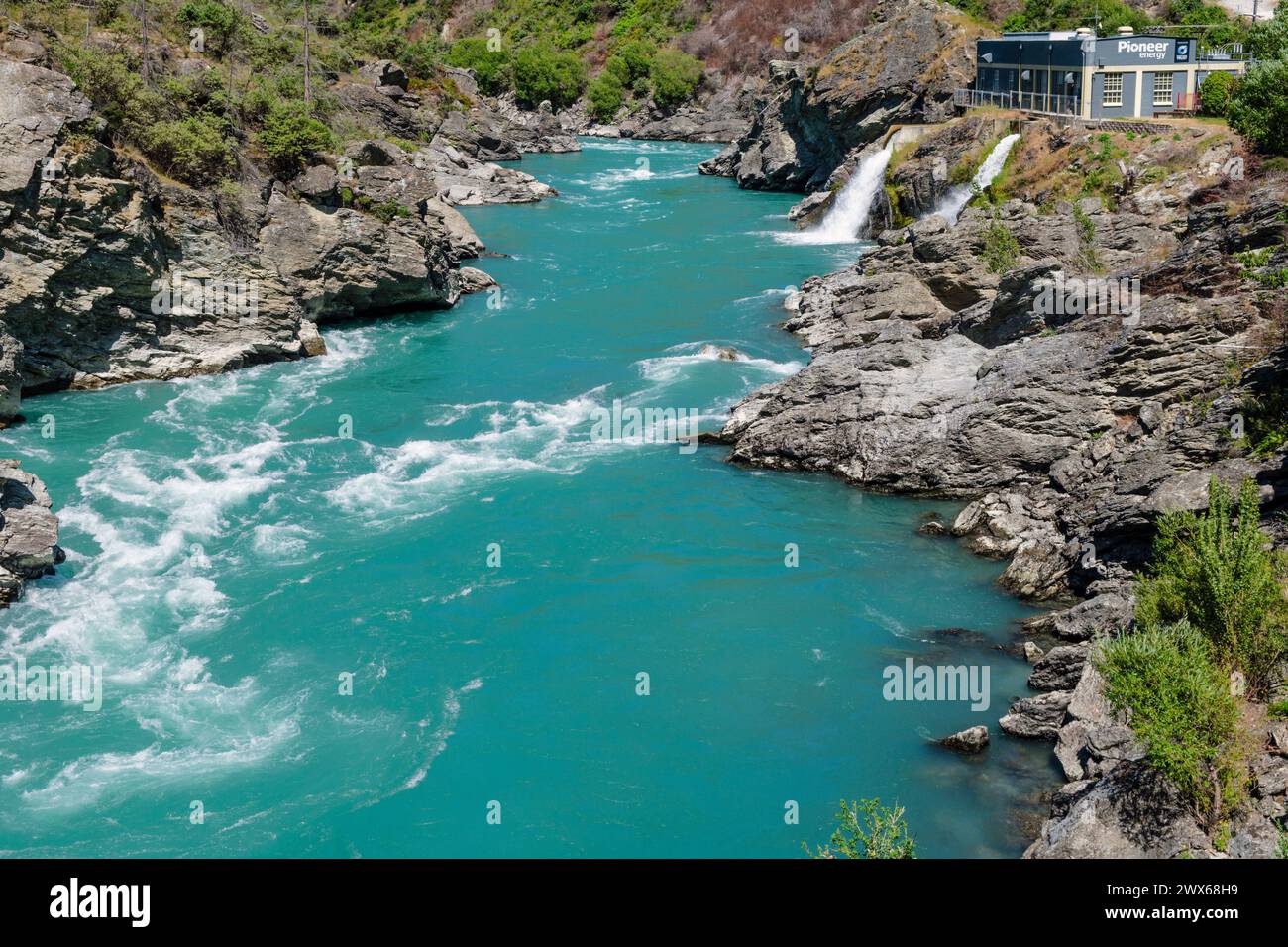 Roaring Meg hydro electric plant, Karawau River, Otago, South island ...