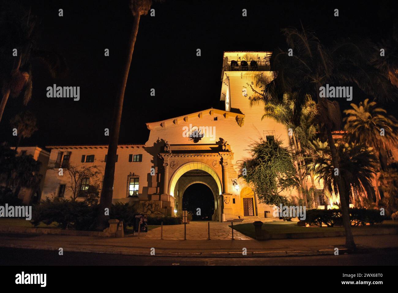 The Santa Barbara County Courthouse at Night - California Stock Photo ...