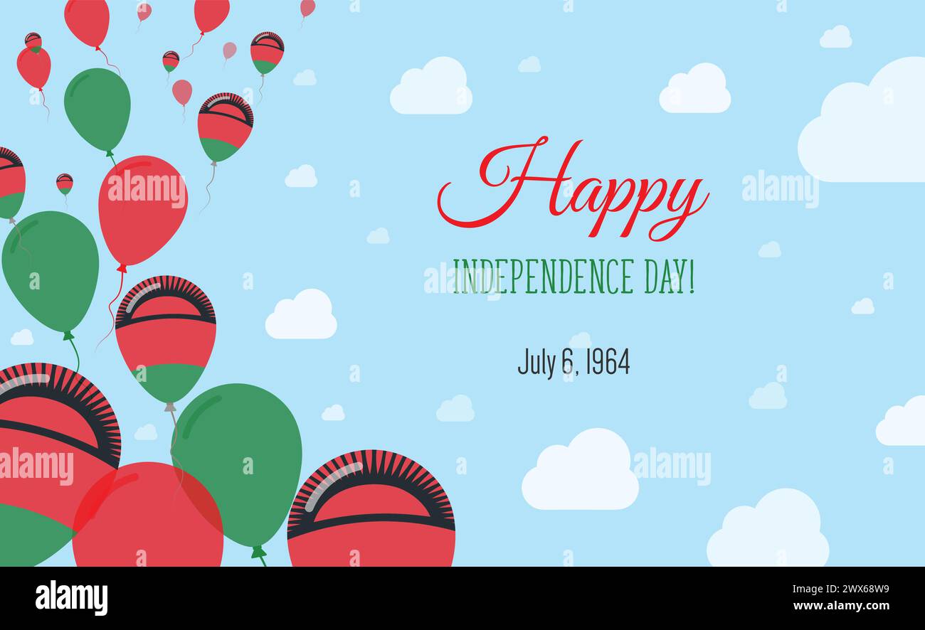 Malawi Independence Day Sparkling Patriotic Poster. Row of Balloons in ...