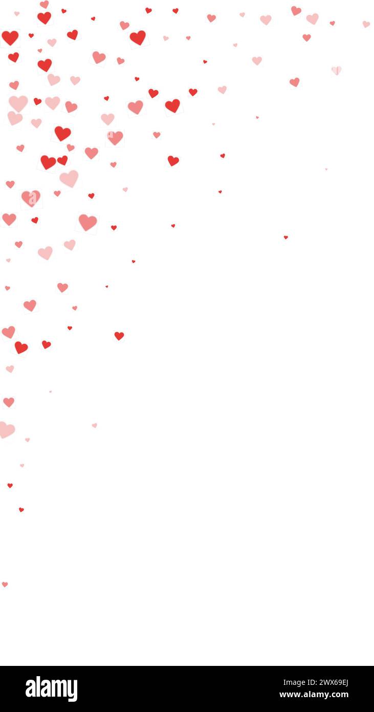 Valentine hearts, flying, falling down, floating. Red hearts scattered ...
