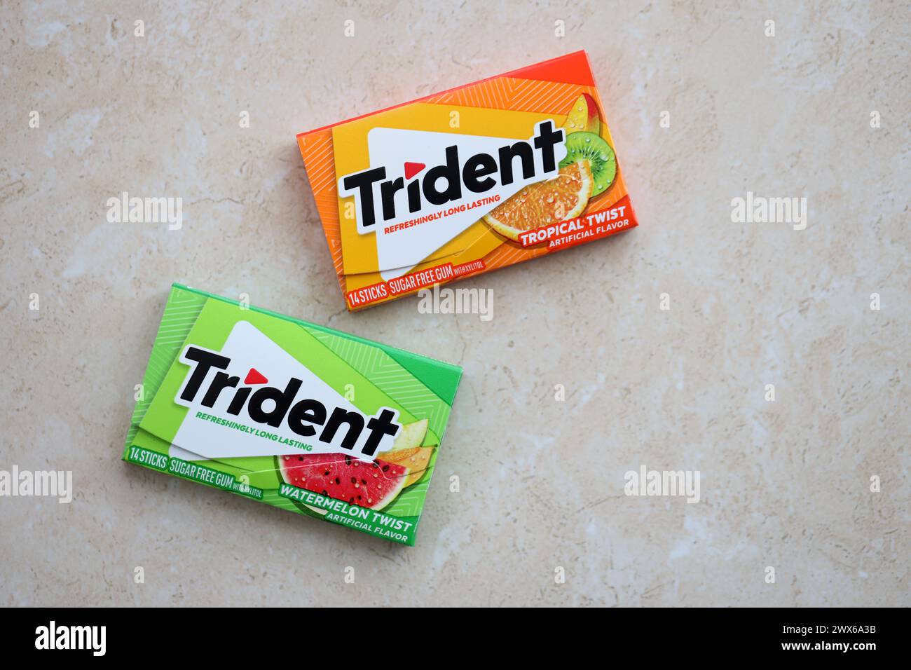 KYIV, UKRAINE - NOVEMBER 27, 2023 Trident chewing gum pack. Trident is ...
