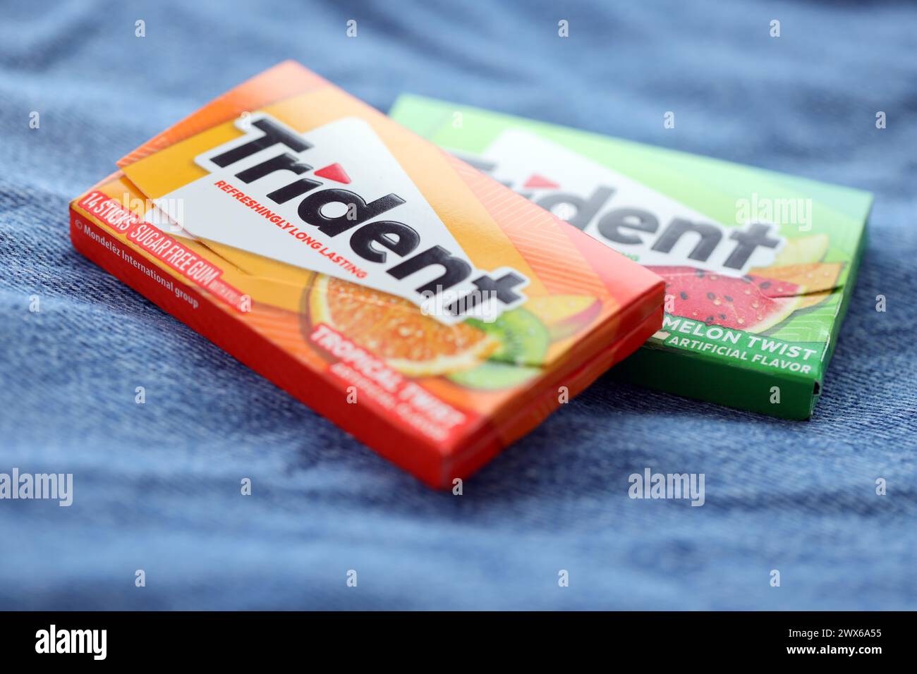 KYIV, UKRAINE - NOVEMBER 27, 2023 Trident chewing gum pack. Trident is ...