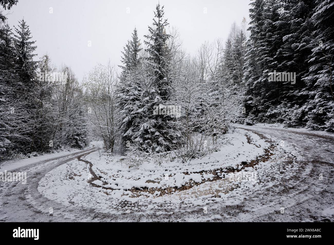 Driving in the winter on icy roads during winter. Careful driving in ...