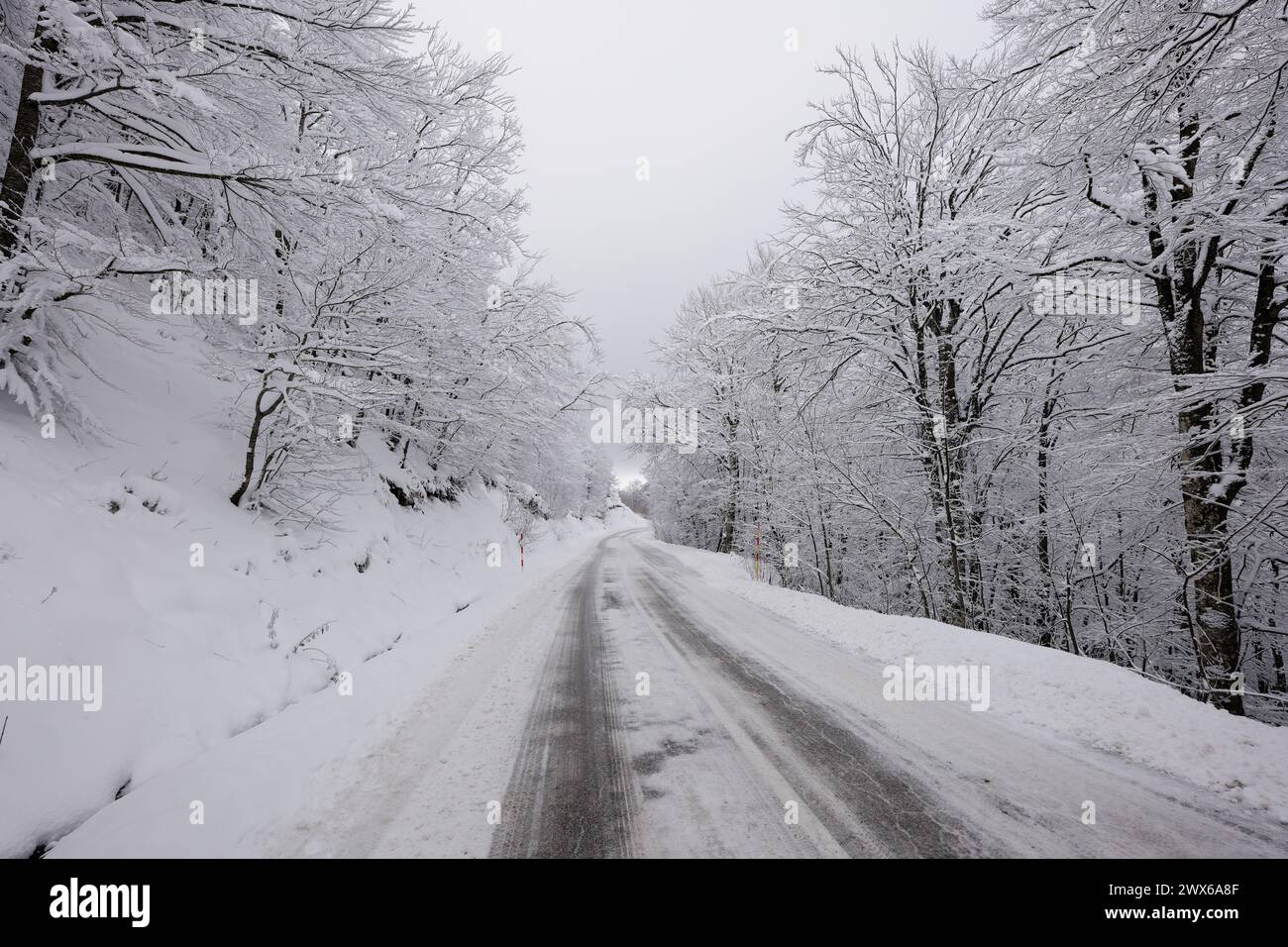 Driving in the winter on icy roads during winter. Careful driving in ...