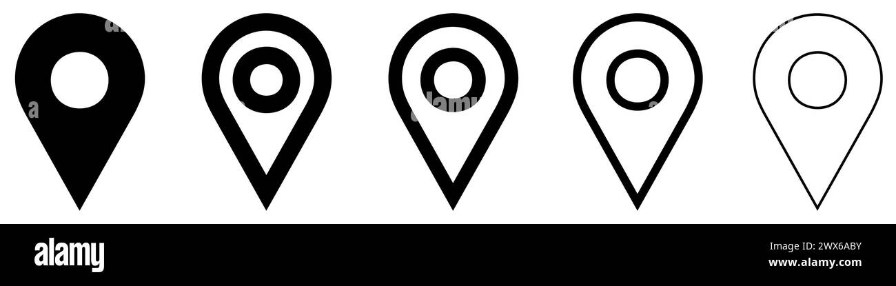 Map pin icons set. Black map pin location icon isolated on white ... Map pin icons set. Black map pin location icon isolated on white ...