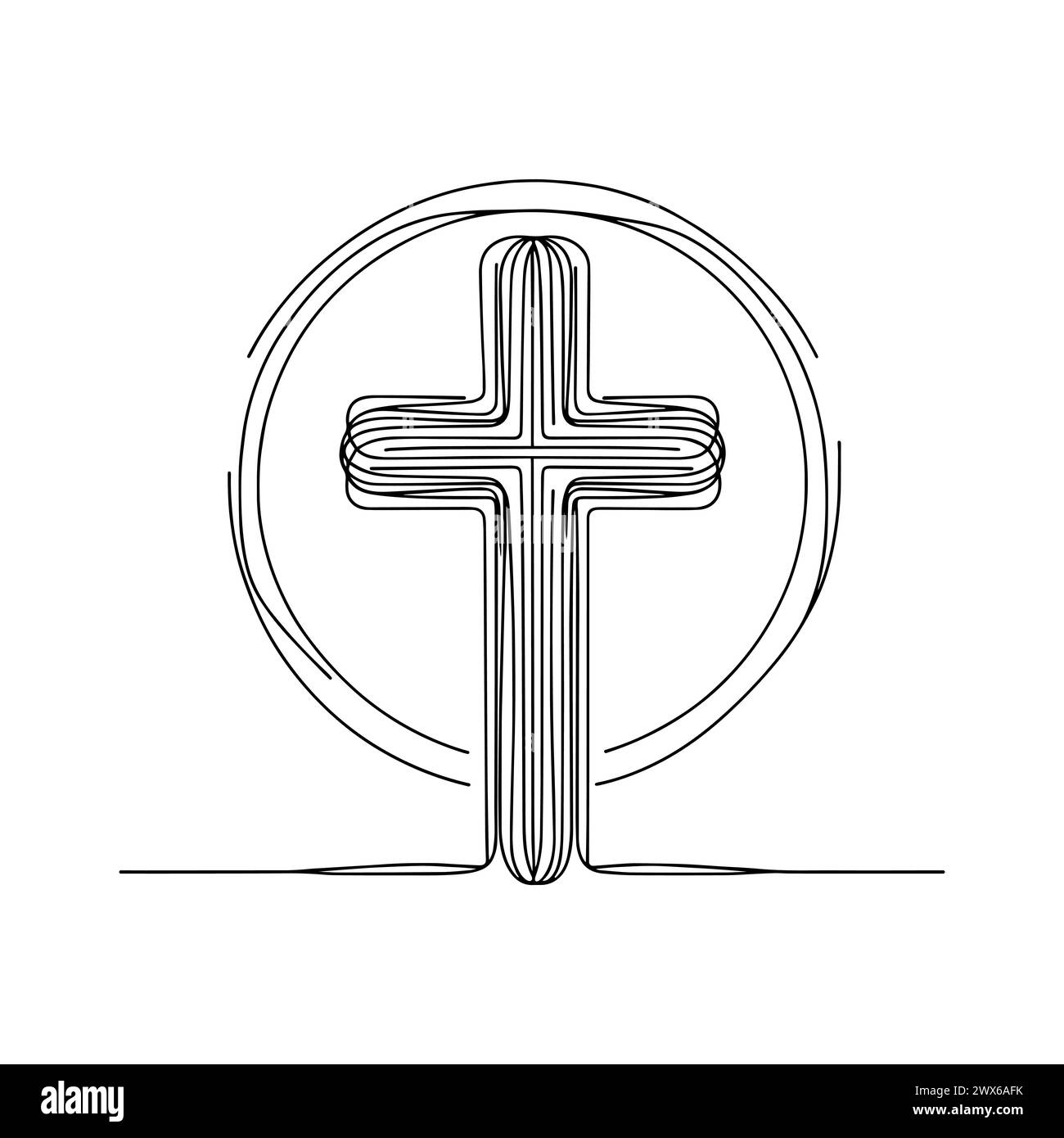 Christian cross. Hand drawn Christian Cross. Abstract linear Christian ...