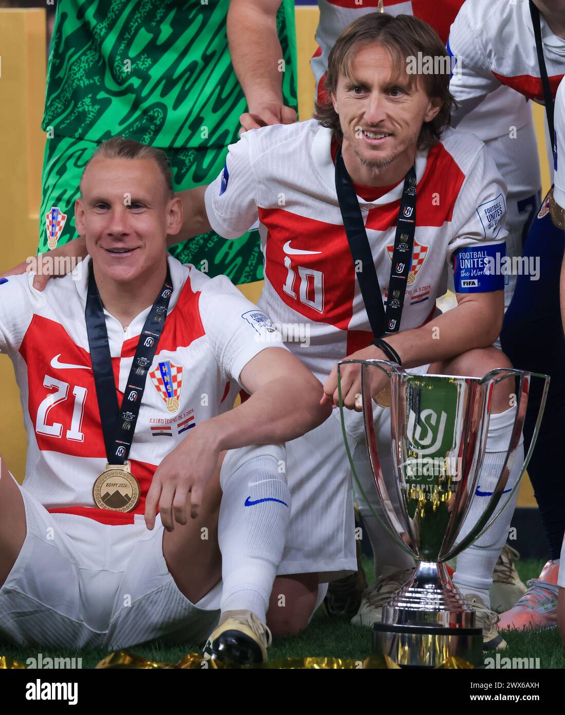 CAIRO, EGYPT - MARCH 26: Domagoj Vida, Luka Modric of Croatia during ...