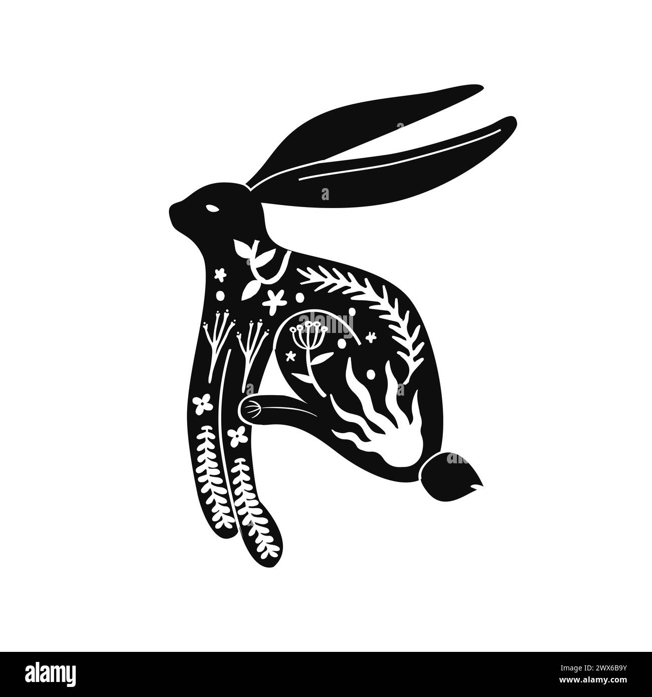 Hand drawn Decorative Easter Bunny Linocut Stock Vector Image & Art - Alamy