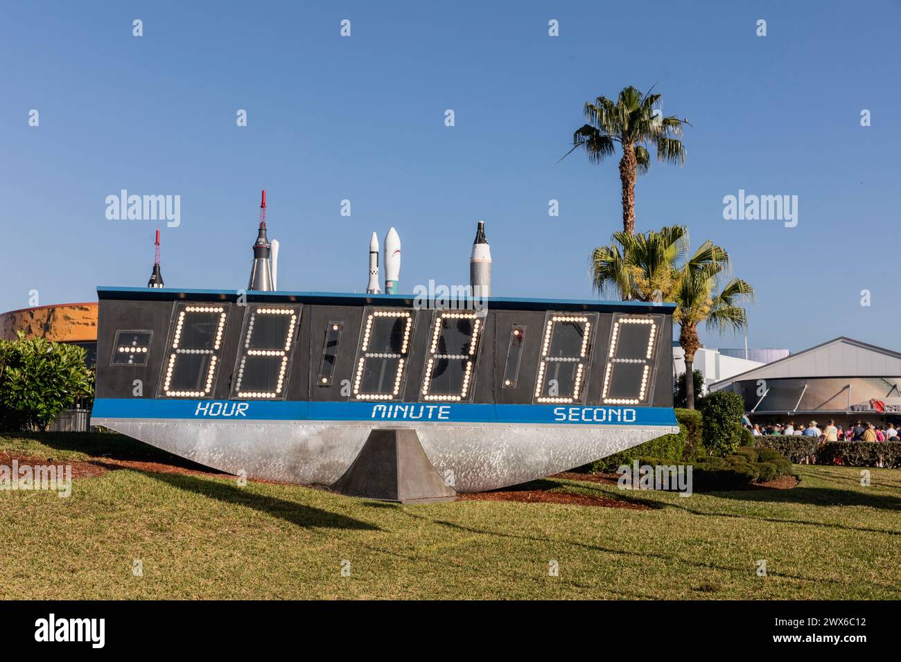 CAPE CANAVERAL, FLORIDA - 15 MARCH 2024. Clock counting down to rocket ...