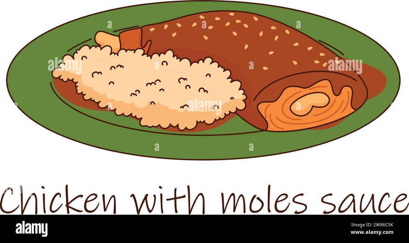 Vector illustration of Mexican cuisine Chicken with rice and moles sauce Stock Vector Image ...