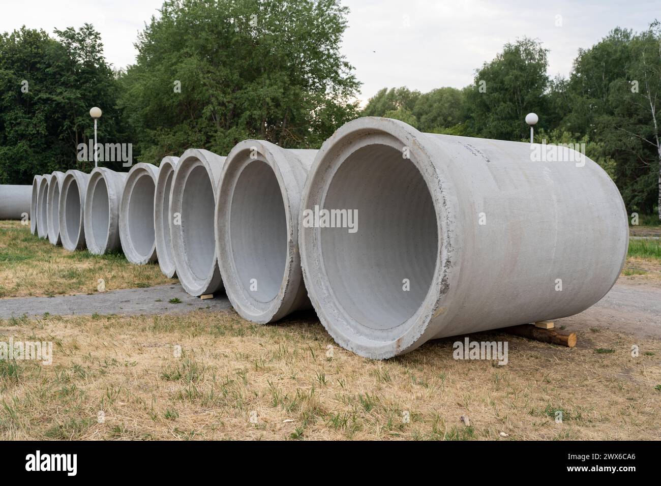 Concrete pipes at construction site Stock Photo - Alamy