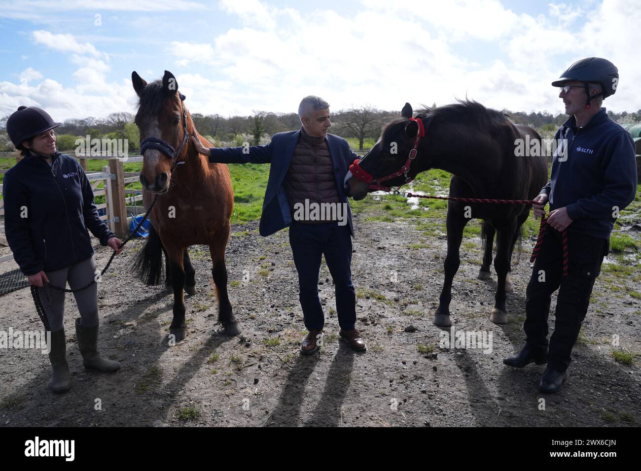 Mayor of London Sadiq Khan meets volunteers and horses during a visit ...