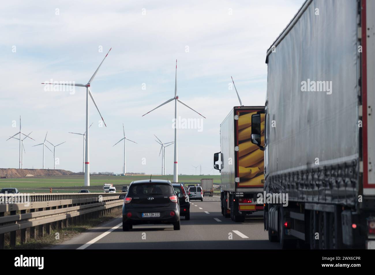 Bundesautobahn 44 and wind farm in North Rhine-Westphalia, Germany © Wojciech Strozyk / Alamy ...