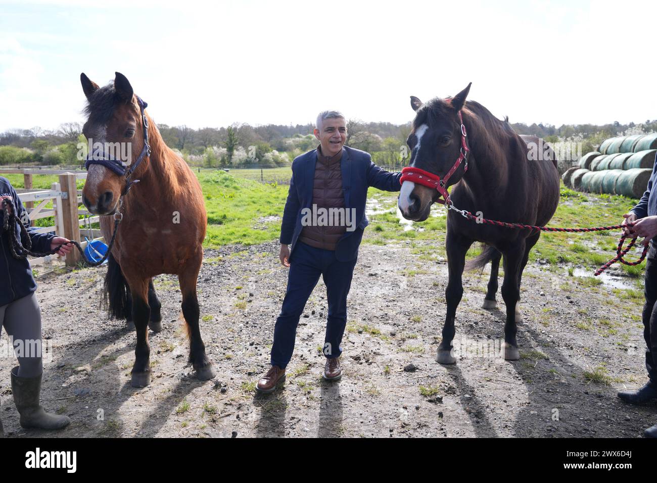 Mayor of London Sadiq Khan meets volunteers and horses during a visit ...