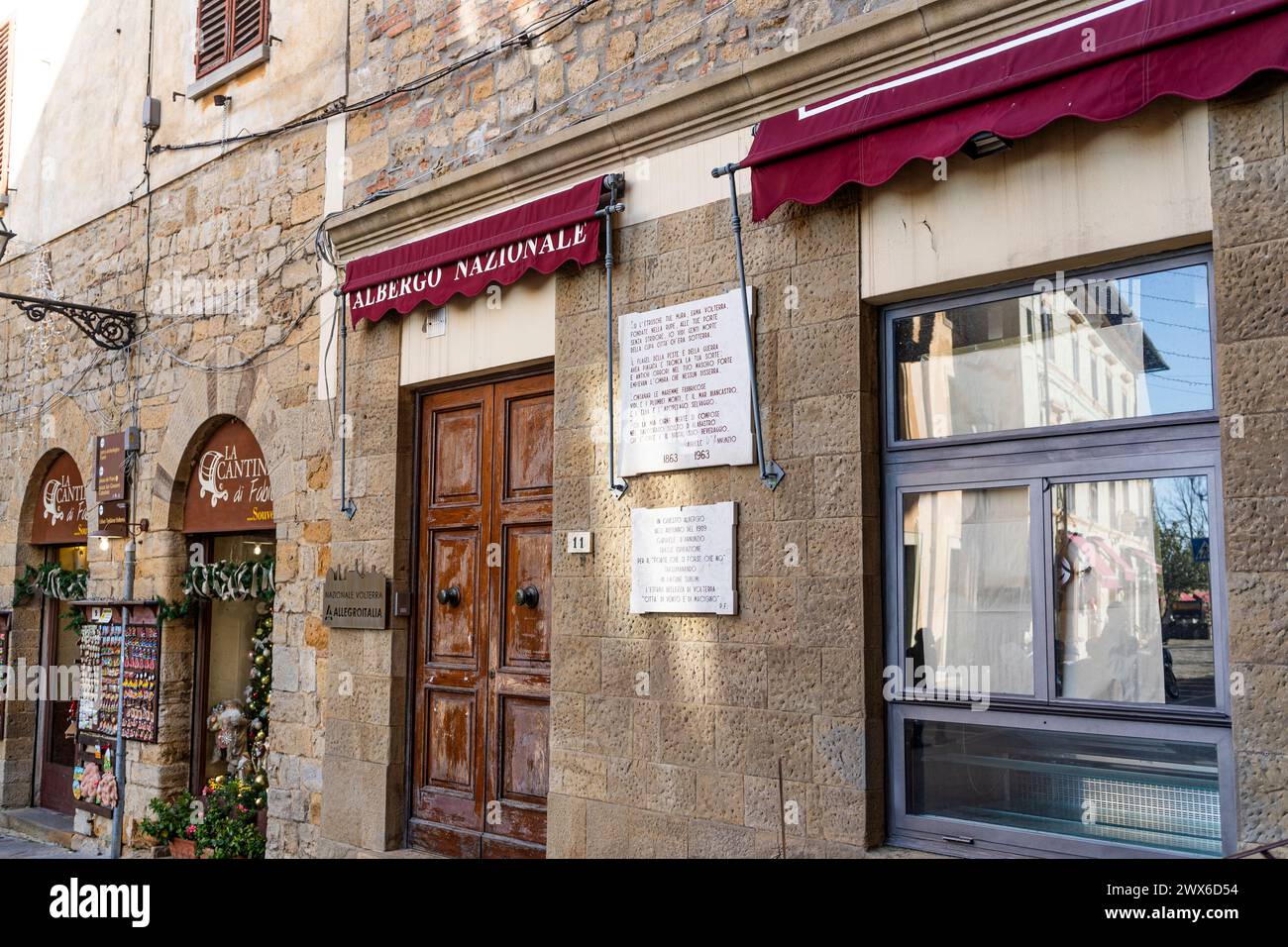 Entrance of Albergo Nazionale, hotel in the centre of Volterra, Tuscany ...