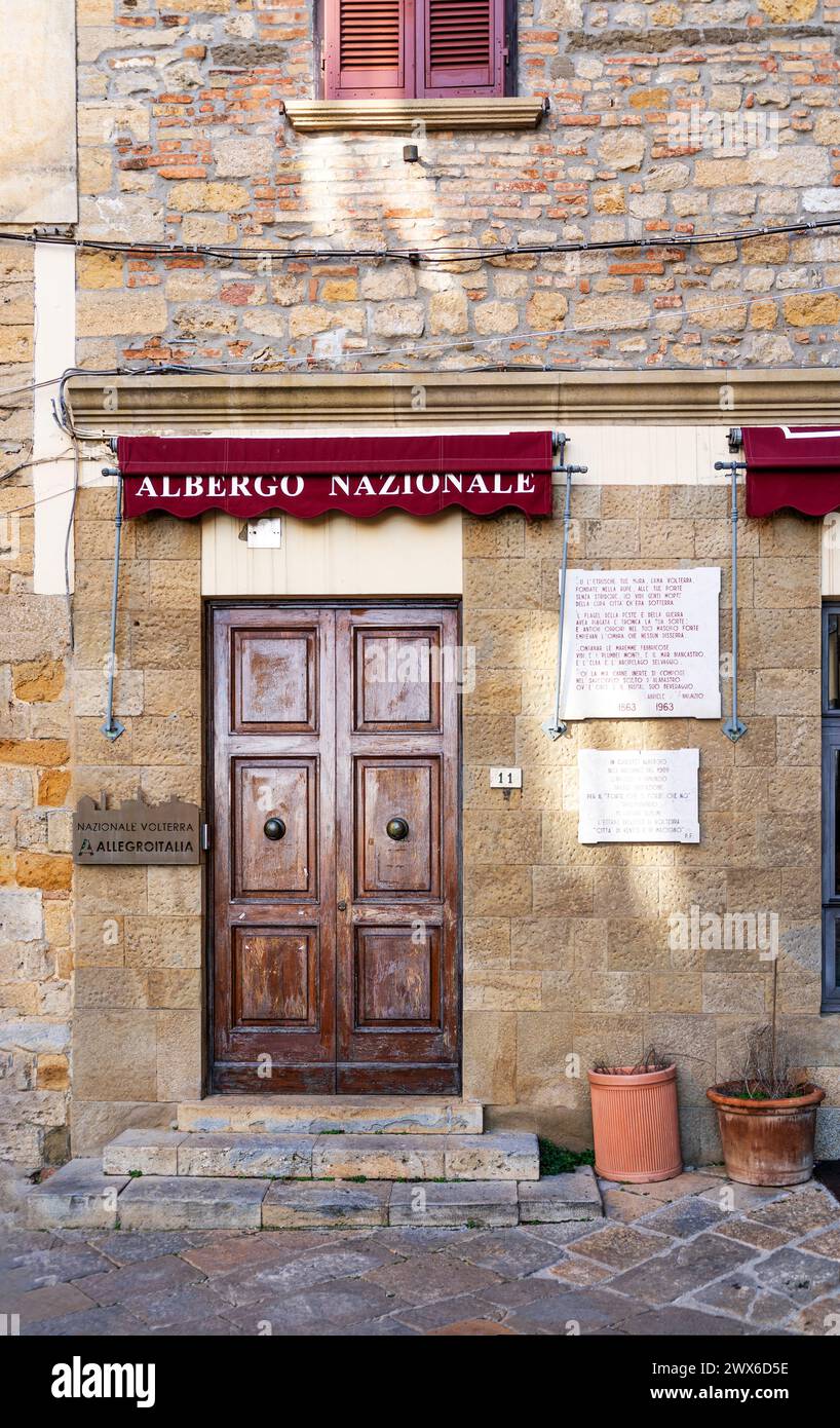 Entrance of Albergo Nazionale, hotel in the centre of Volterra, Tuscany ...