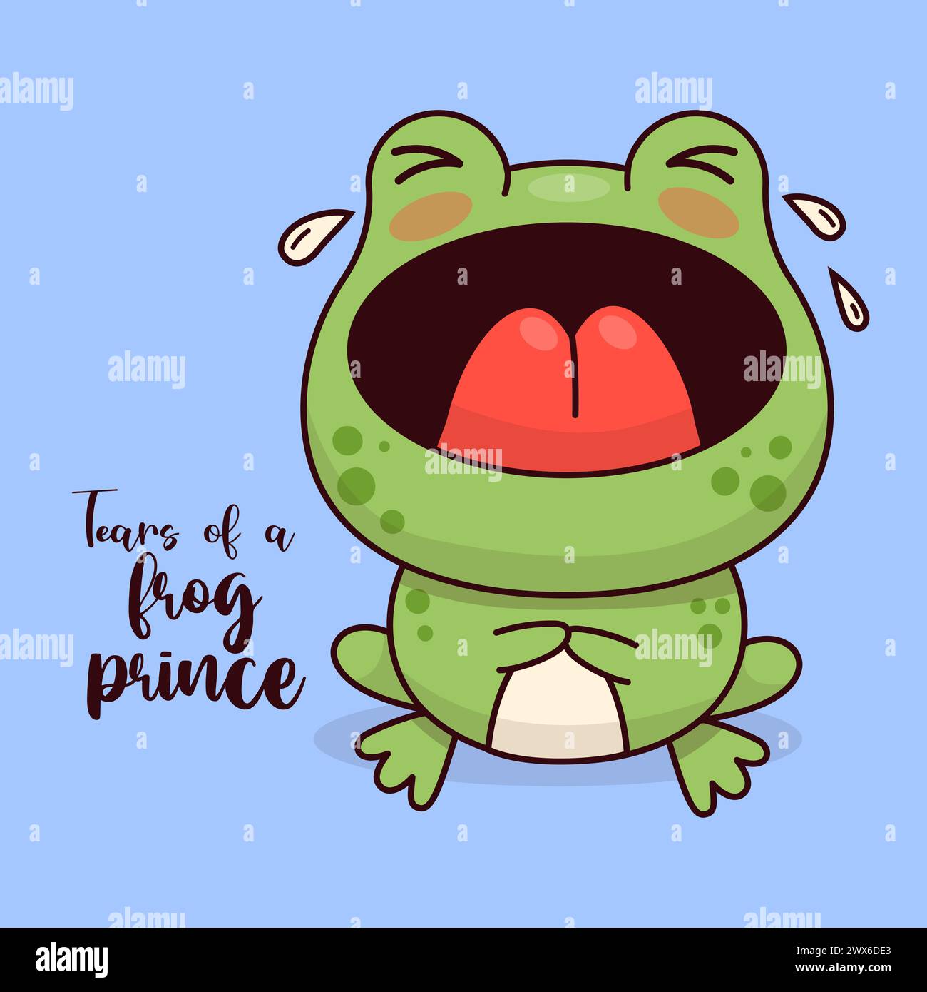 Poor crying frog. Funny cartoon animal kawaii character. Vector ...