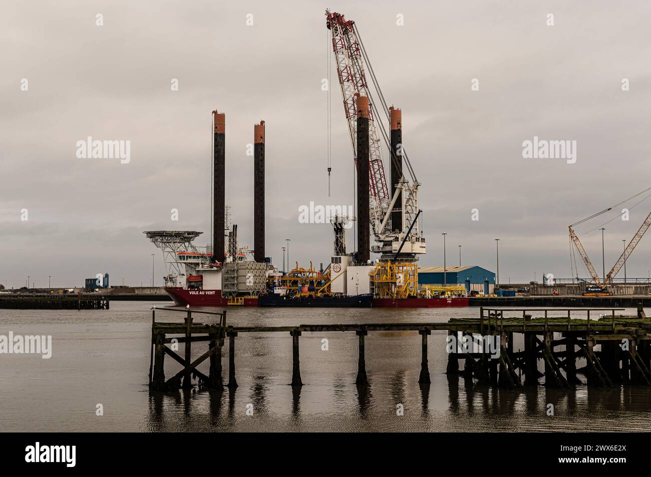 Battleship Wharf Terminal hosting a big ship on the River Blyth in ...