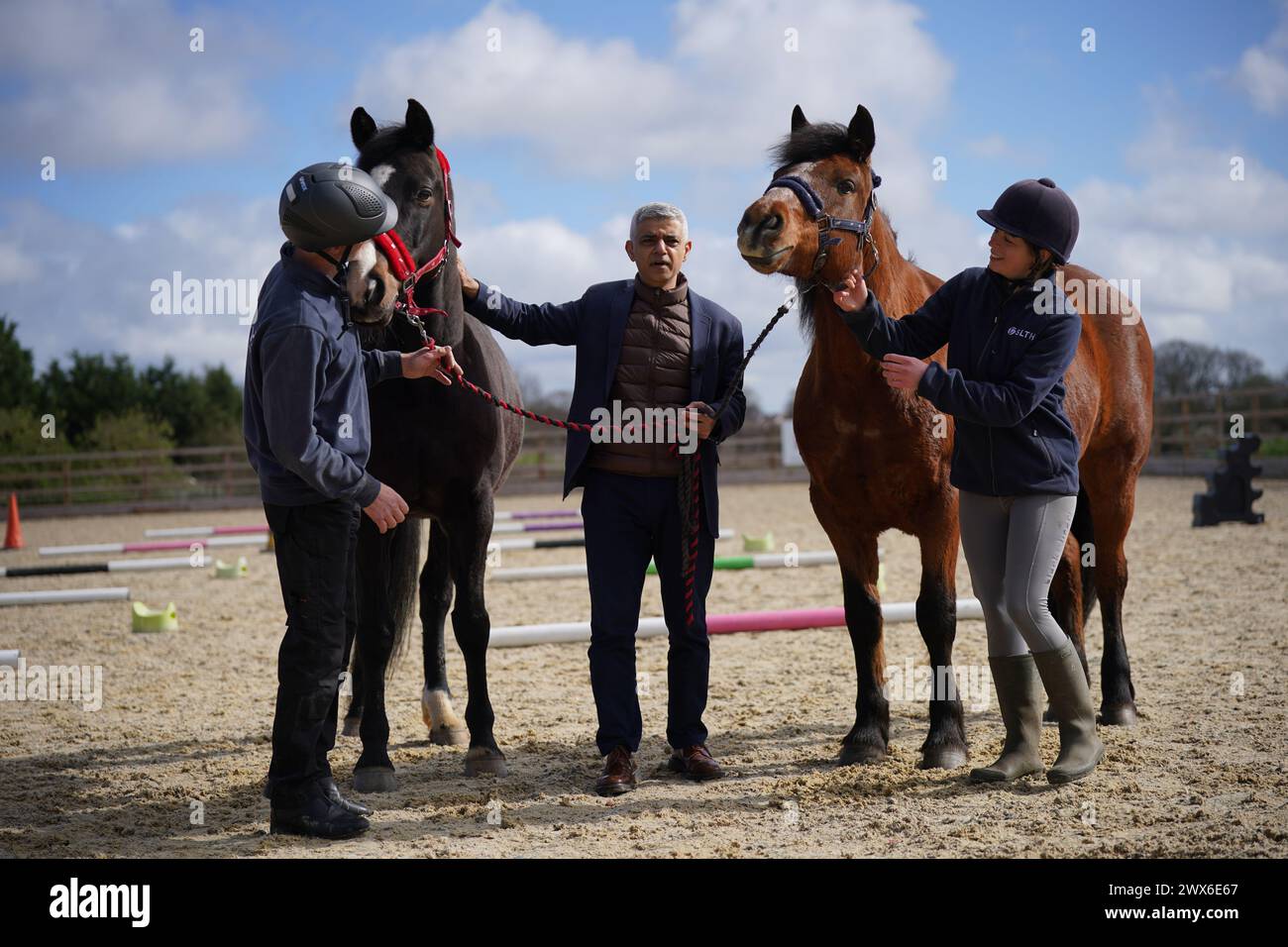 Mayor of London Sadiq Khan meets volunteers and horses during a visit ...