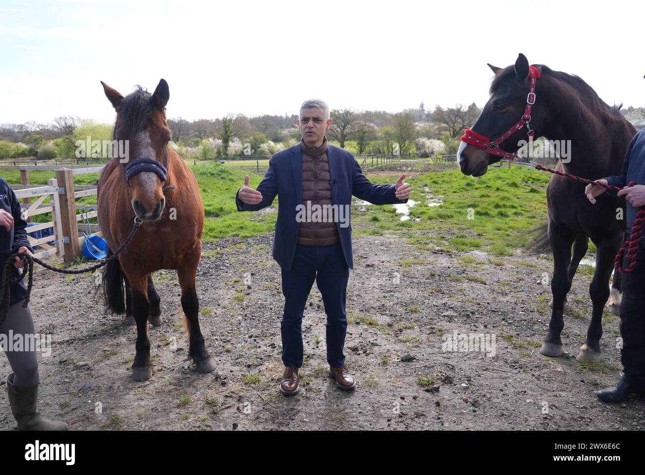 Mayor of London Sadiq Khan meets volunteers and horses during a visit ...