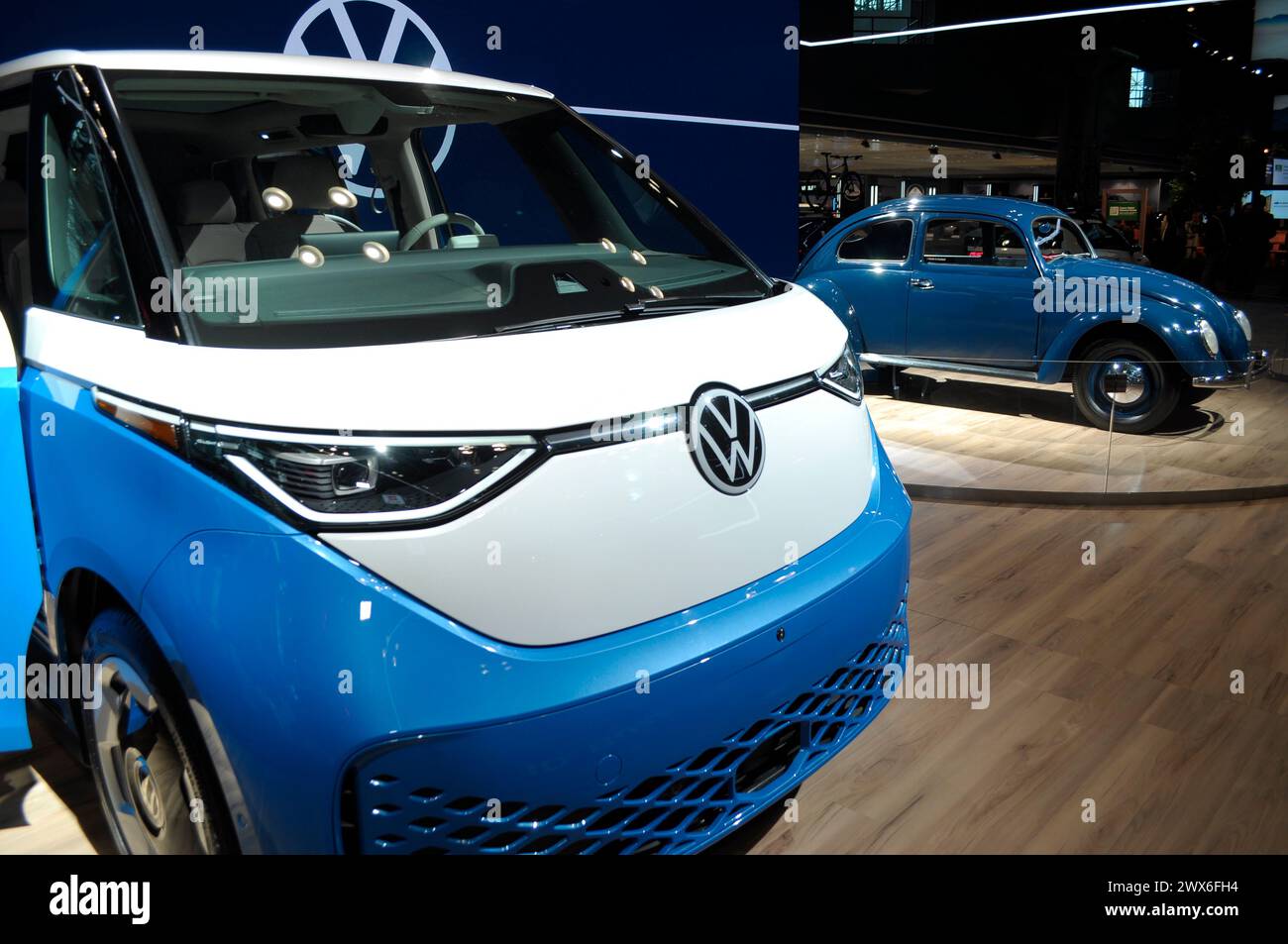 The Volkswagen ID. Buzz vehicle, left, is seen next to a 1949 ...