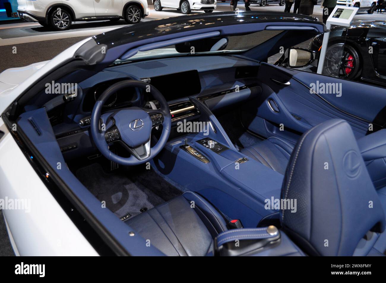 The interior of the Lexus LC 500 Convertible vehicle is seen on the ...