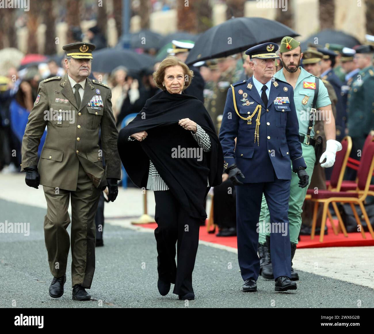 Malaga, Spain. 28th Mar, 2024. La Reina Sofia junto a su Hermana Irene en ek desembarco de la ...