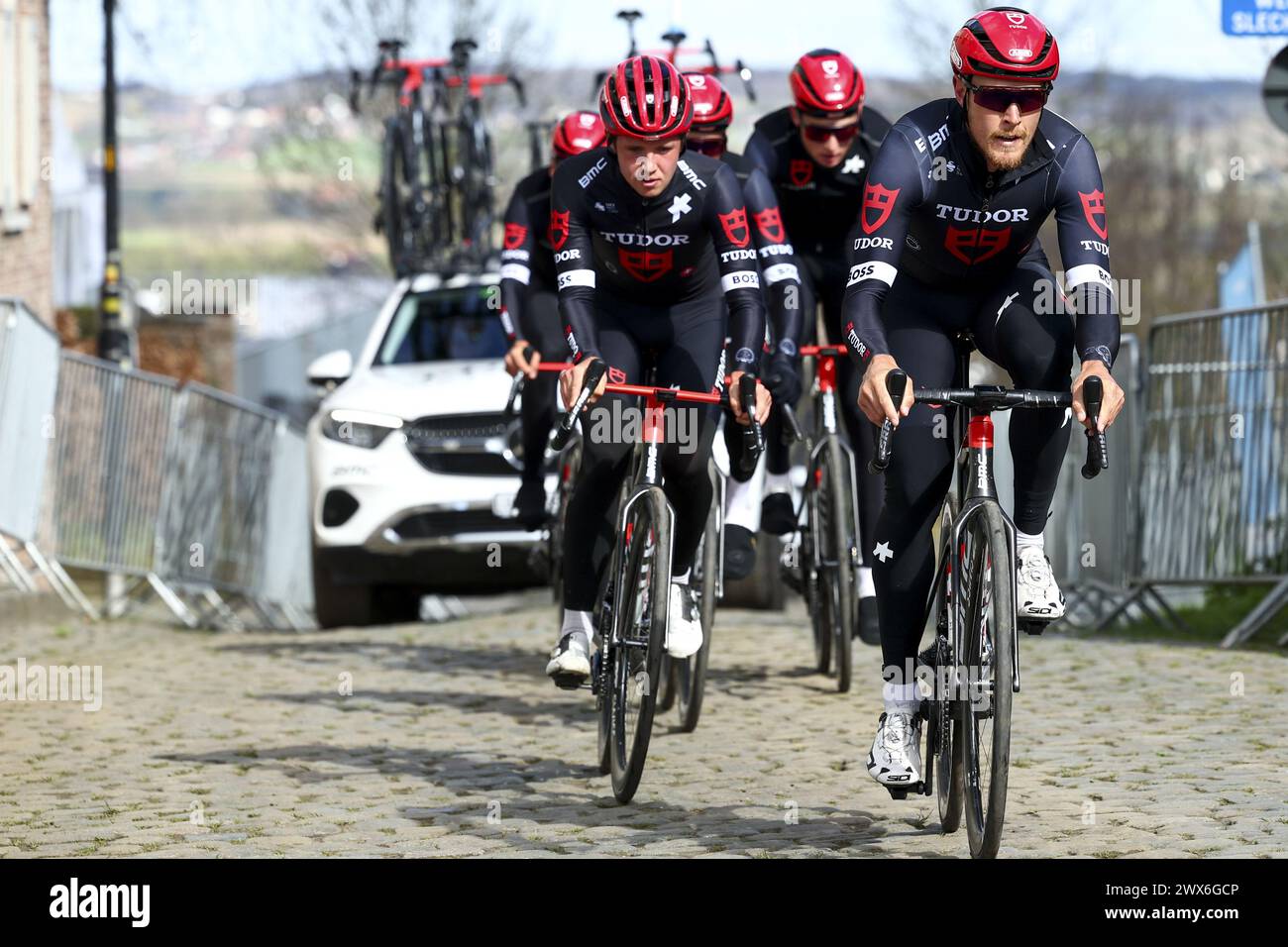 Oudenaarde, Belgium. 28th Mar, 2024. Italian Matteo Trentin of Tudor ...