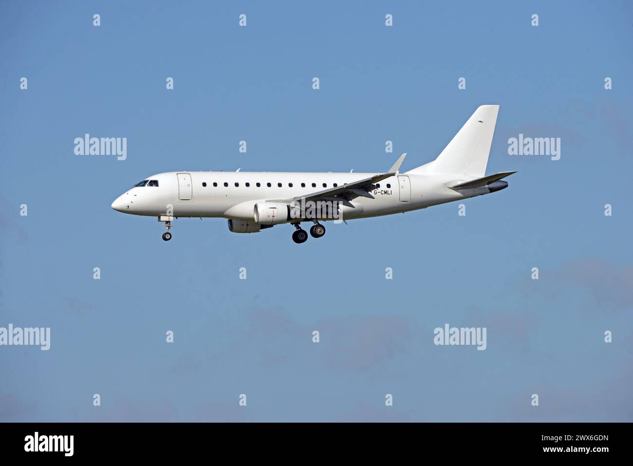 EASTERN AIRWAYS EMBRAER E-190 G-CMLI approaching runway 27 at LIVERPOOL JOHN LENNON AIRPORT ...