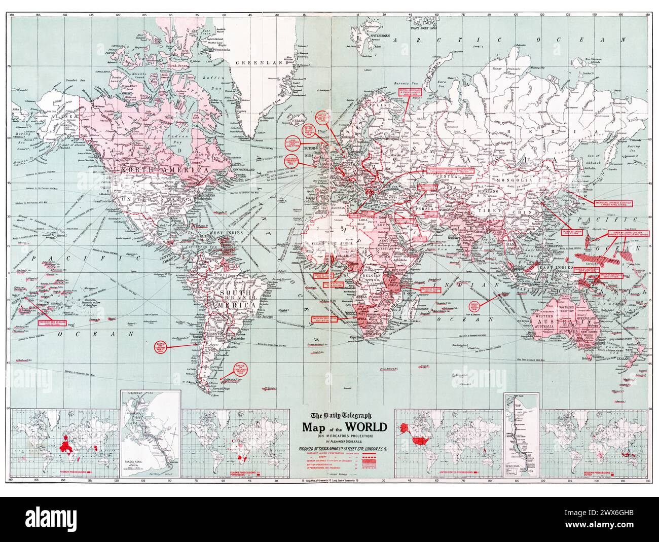 The Daily Telegraph map of the world on Mercator's projection (1918) by ...