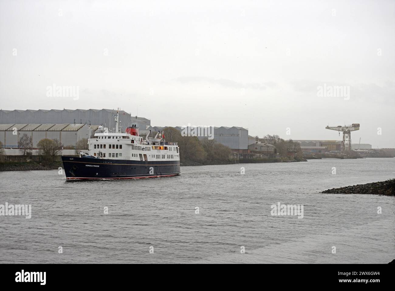 HEBRIDEAN PRINCESS cruising the RIVER CLYDE downriver following her ...