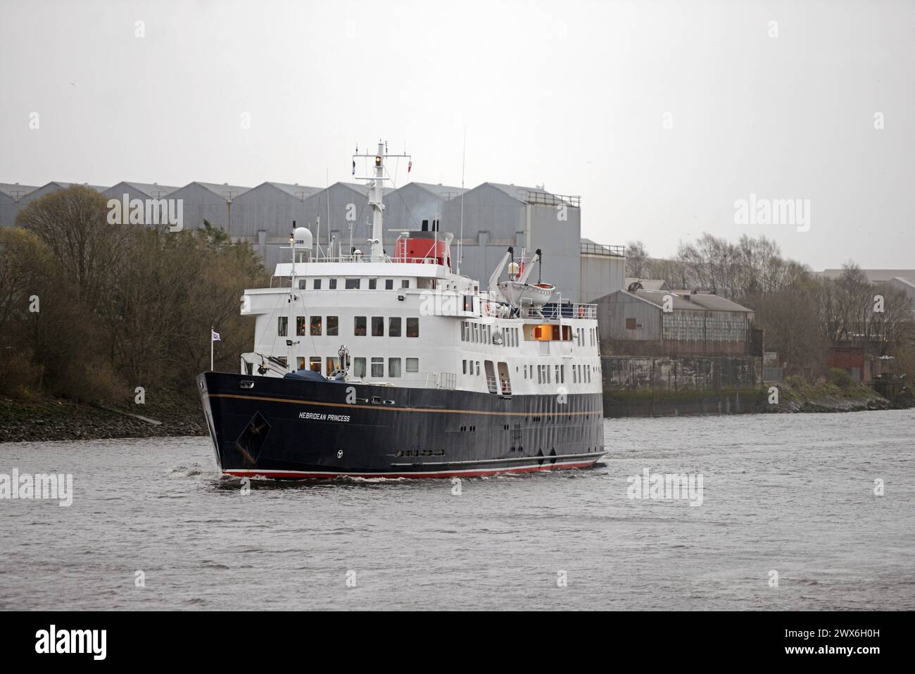 HEBRIDEAN PRINCESS cruising the RIVER CLYDE downriver following her ...