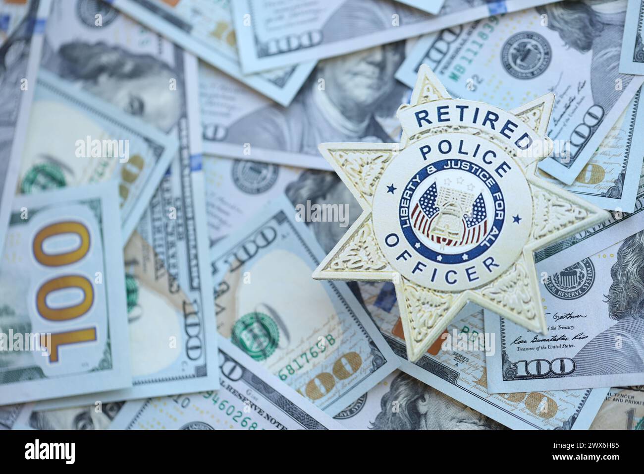 KYIV, UKRAINE - MARCH 9, 2024 US Retired Police Officer badge on many ...