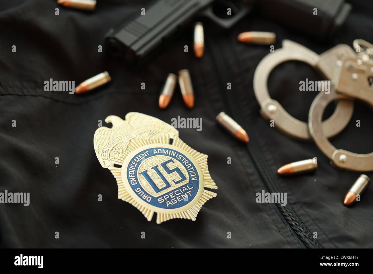 KYIV, UKRAINE - MARCH 9, 2024 US DEA Special Agent badge on black ...