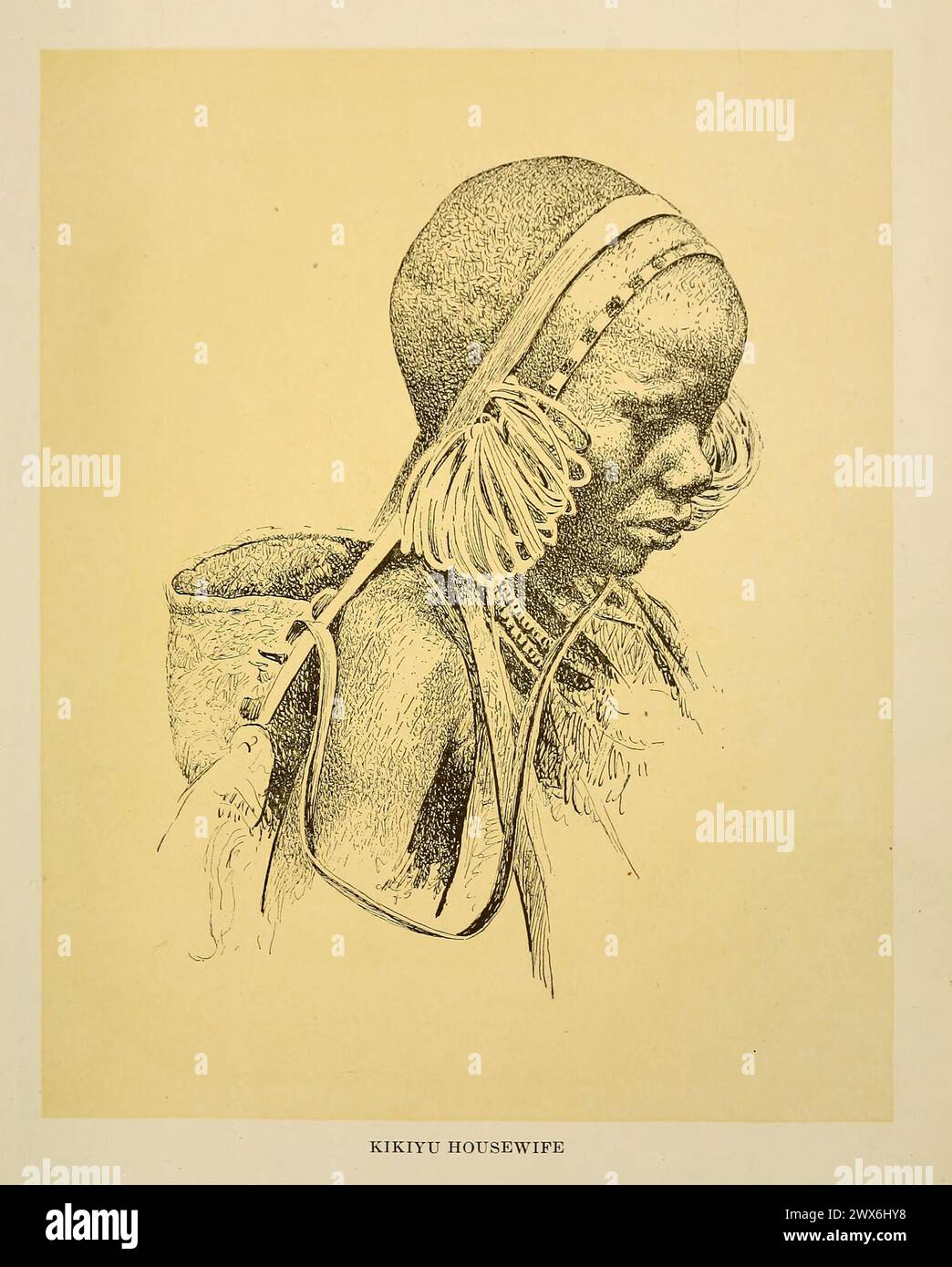 Portrait of Kikiyu housewife or "bibi" . Vintage Etching of Indigenous ...