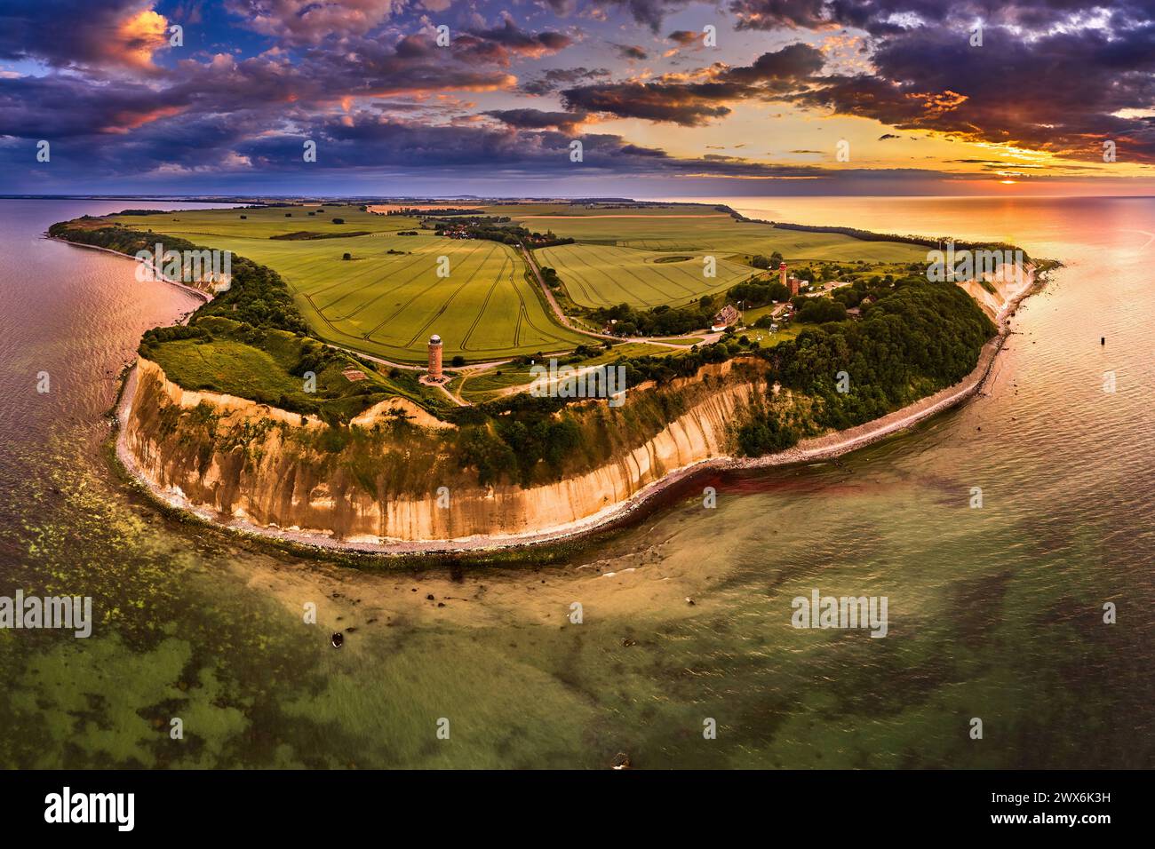 Drone View Of Lighthouses In Sunset From Northern Part Of Island Of ...