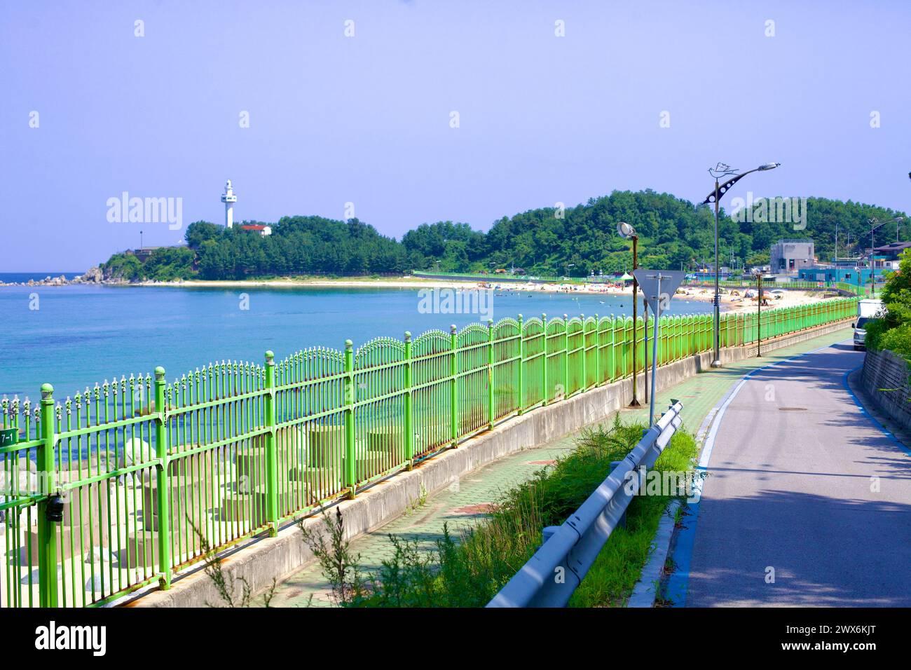 Goseong County, South Korea - July 31, 2019: A bike path and road hug ...