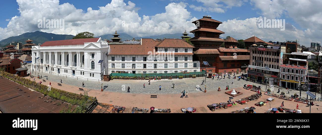 Panorama of Basantapur Square with neo-classical Gaddi Baithak palace ...