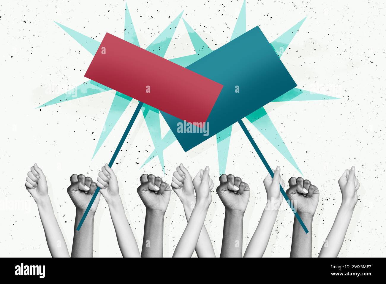 Composite photo collage of hands hold picket poster riot agitation ...