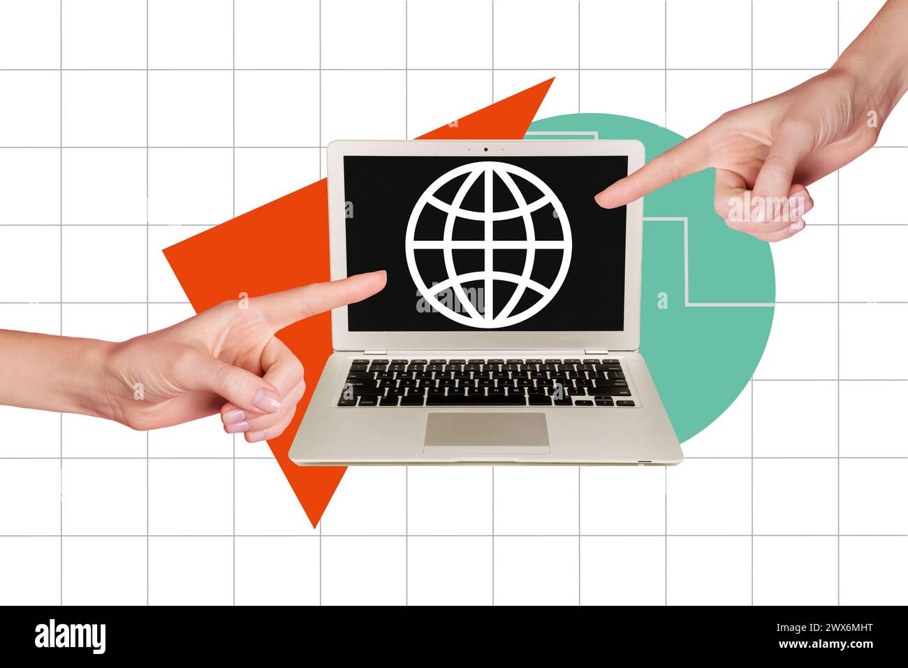 Sketch image composite artwork 3D photo collage of huge leptop digital ...