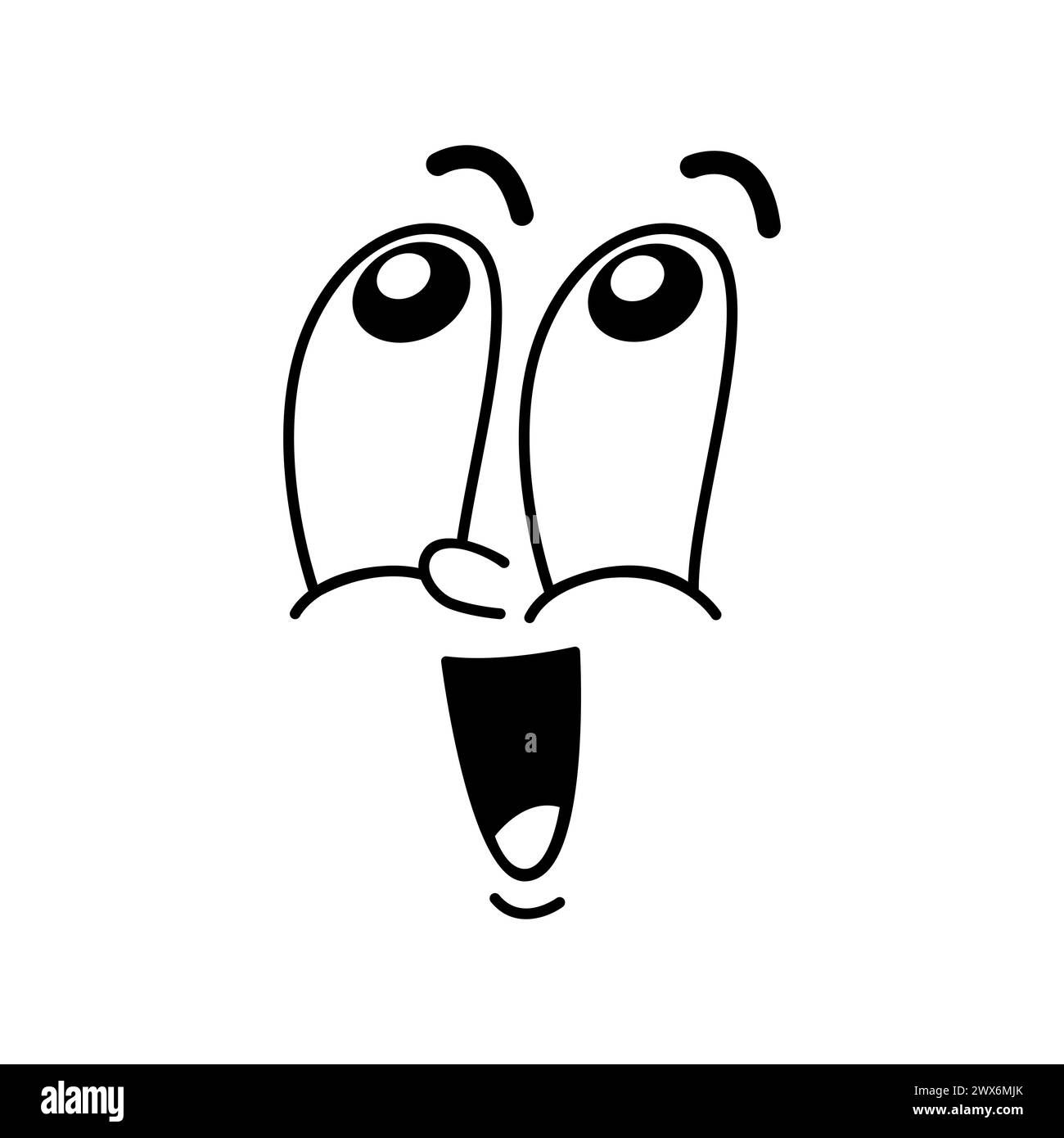 Cartoon funny comic groovy wow face emotion and retro cute emoji ...